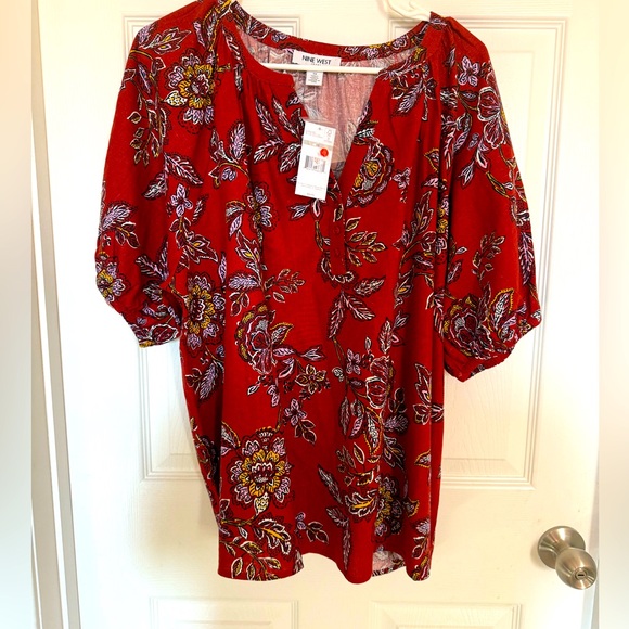 Nine West | Tops | Nine West Red Floral Womens Top Nwt | Poshmark